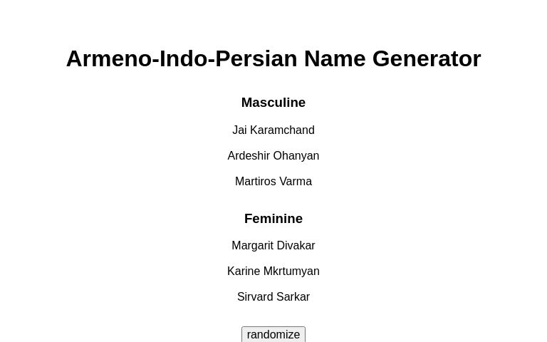 Armeno-Indo-Persian Name Generator