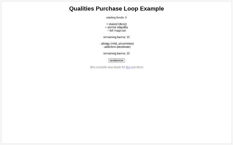 Qualities Purchase Loop Example ― Perchance Generator