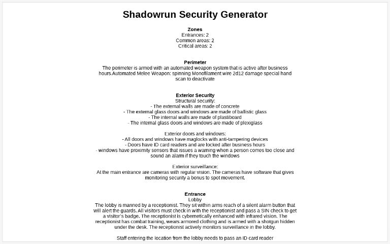 Shadowrun Security Generator