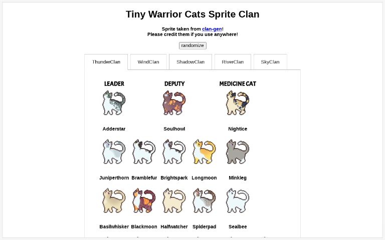 Tiny Warrior Cats Sprite Clan ― Perchance Generator