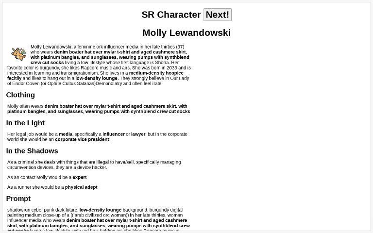 SR Character Next! ― Perchance Generator