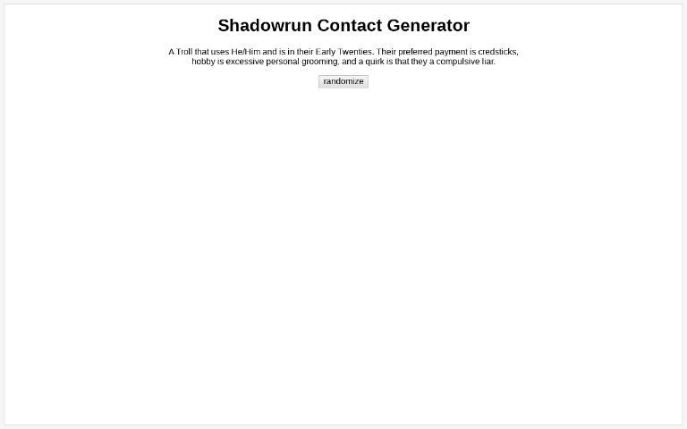 Shadowrun Contact Generator