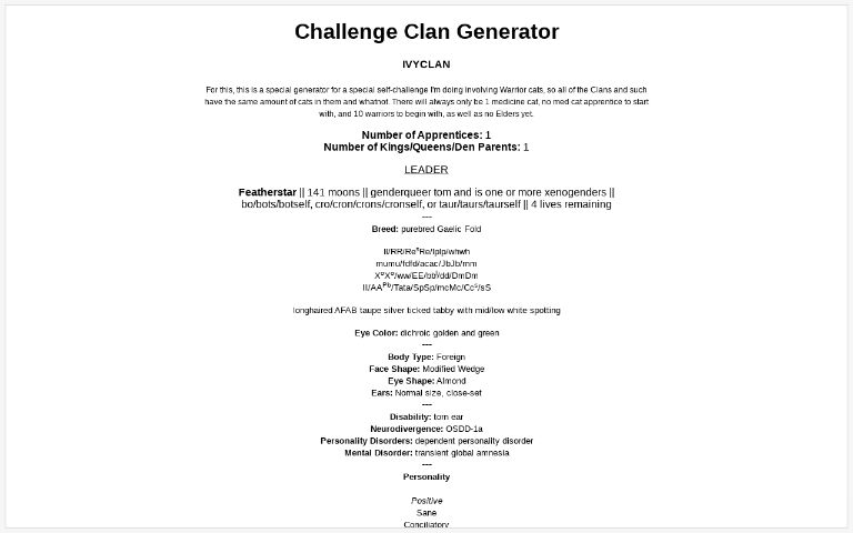 Challenge Clan Generator