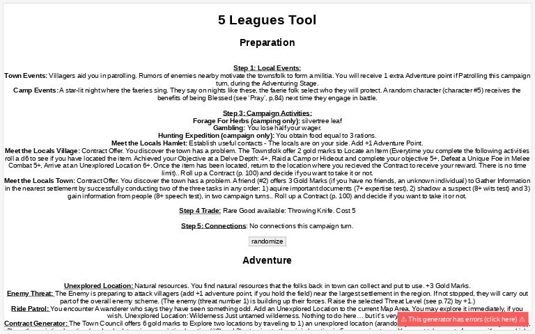 5 Leagues Tool ― Perchance Generator