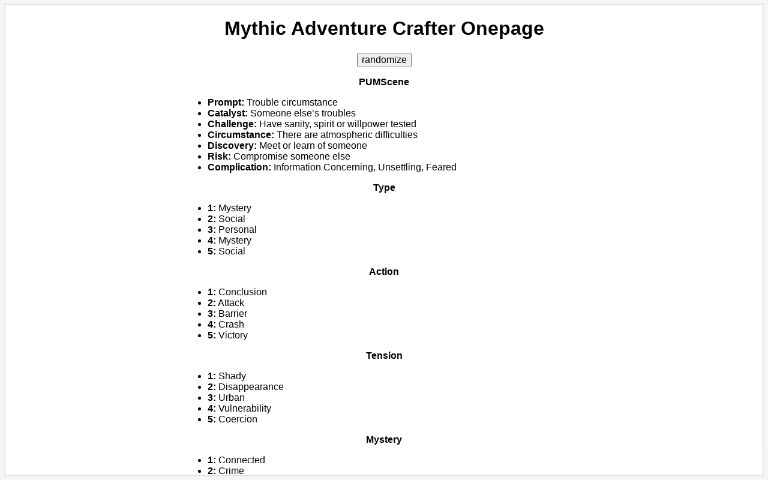 Mythic Adventure Crafter Onepage ― Perchance Generator