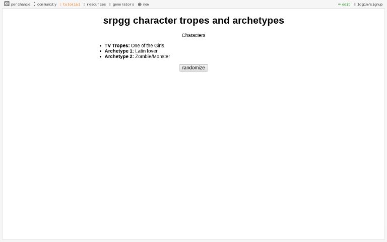 srpgg character tropes and archetypes ― Perchance Generator