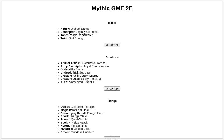 Mythic GME 2E ― Perchance Generator
