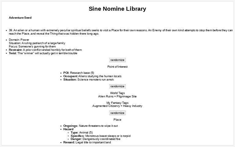 Sine Nomine Library ― Perchance Generator