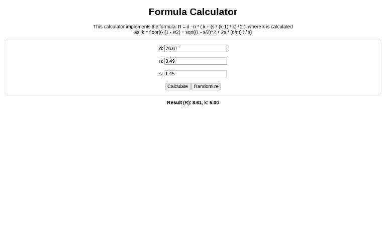 Formula Calculator ― Perchance Generator