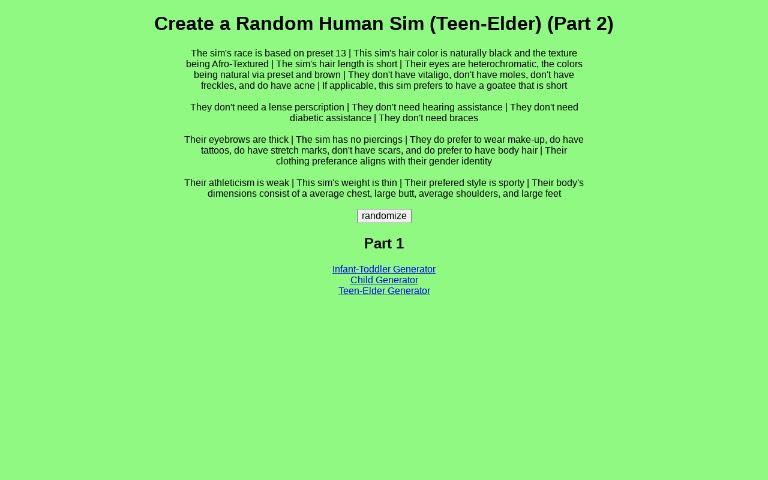 Create a Random Human Sim (Teen-Elder) (Part 2) ― Perchance Generator