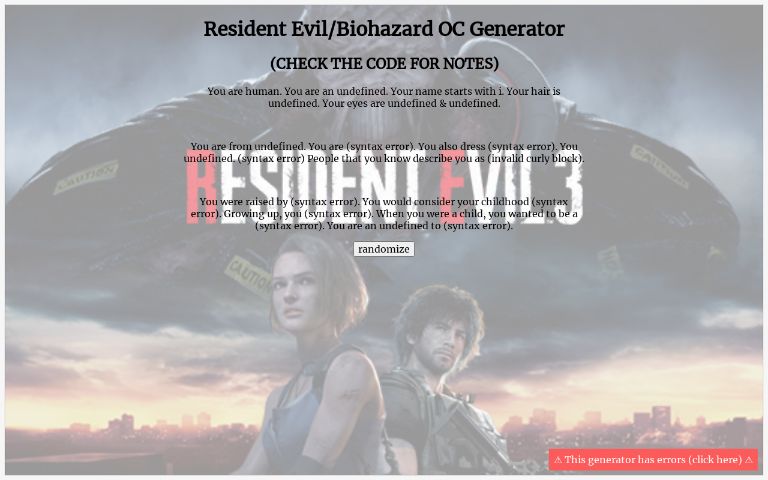 Resident Evil/Biohazard OC Generator