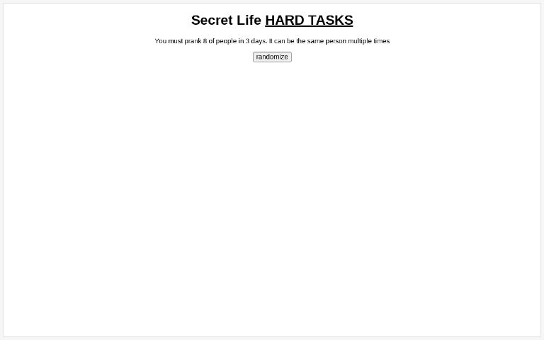 Secret Life HARD TASKS ― Perchance Generator