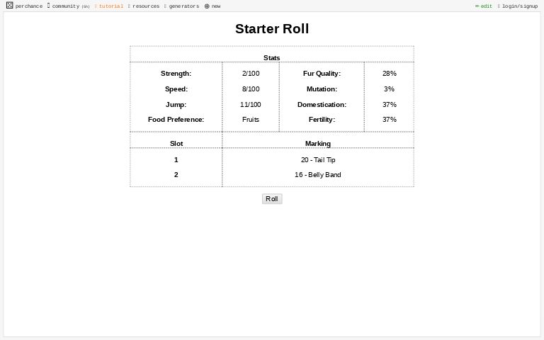Starter Roll ― Perchance Generator