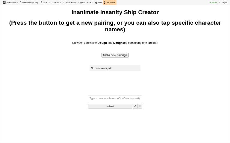 Inanimate Insanity Ship Creator ― Perchance Generator