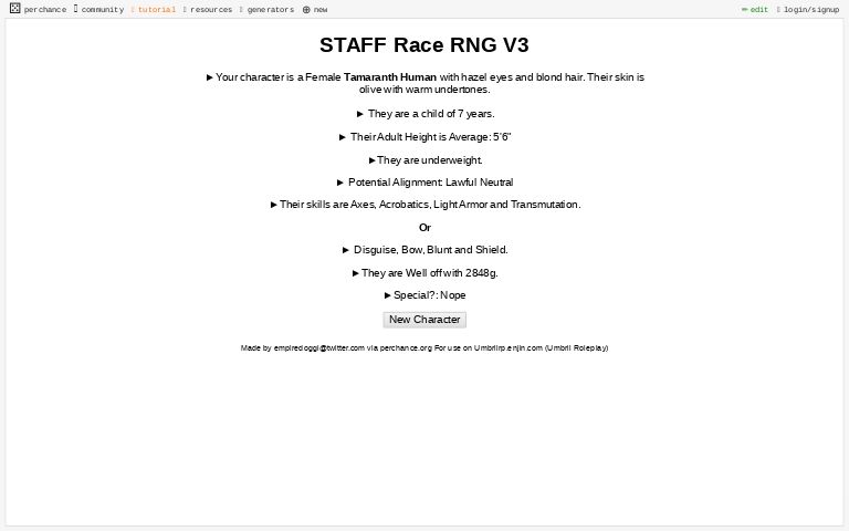 STAFF Race RNG V3 ― Perchance Generator