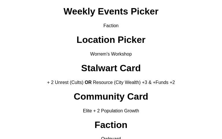Weekly Events Picker ― Perchance Generator