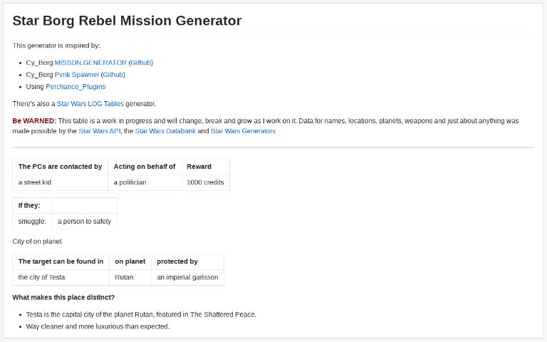 Star Borg Rebel Mission Generator