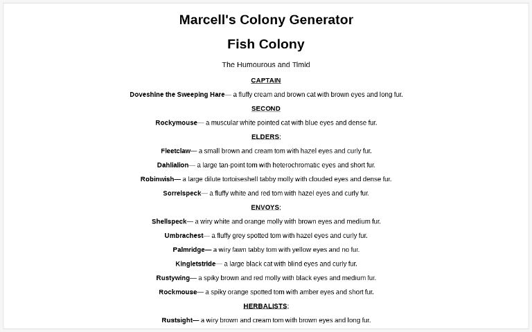 Marcell's Colony Generator