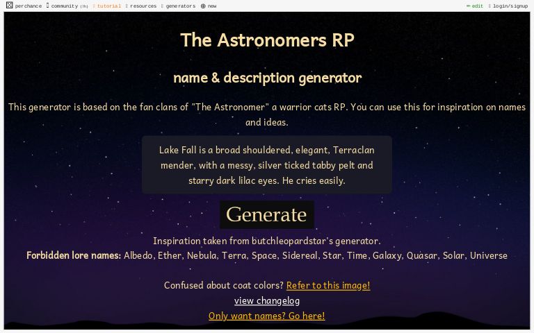The Astronomers RP ― Perchance Generator