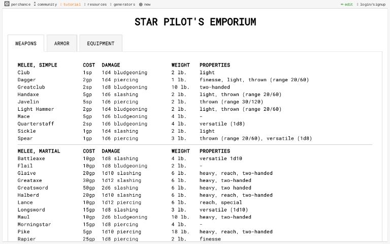 STAR PILOT'S EMPORIUM ― Perchance Generator