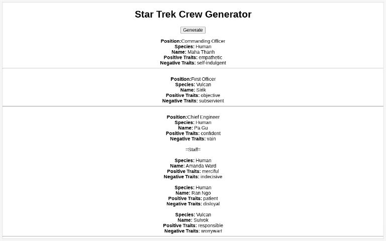 Star Trek Crew Generator