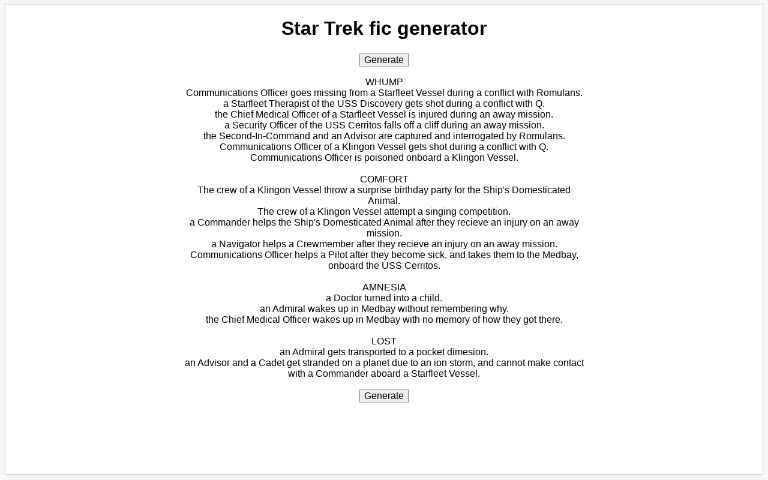 Star Trek fic generator