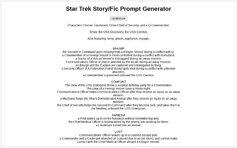 Star Trek Story/Fic Prompt Generator