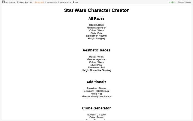 Star Wars Character Creator ― Perchance Generator