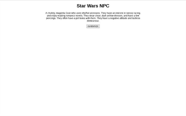 Star Wars NPC ― Perchance Generator
