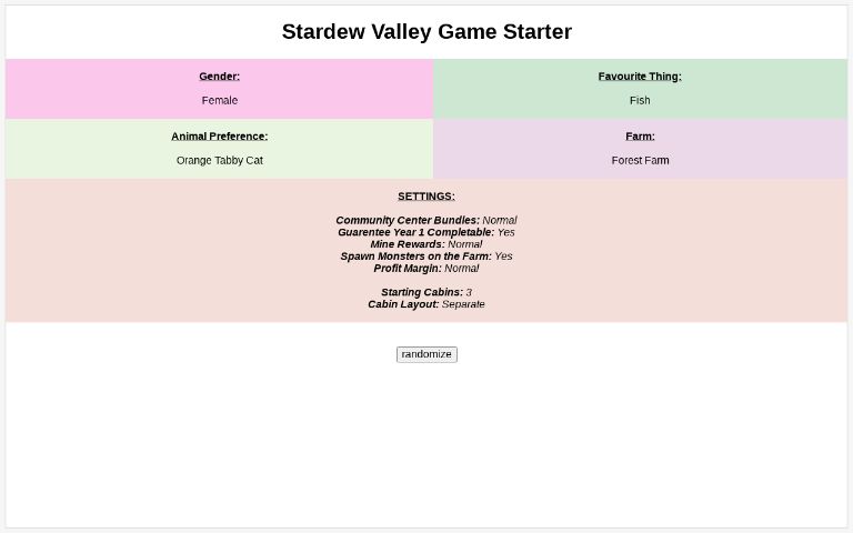 Stardew Valley Game Starter ― Perchance Generator