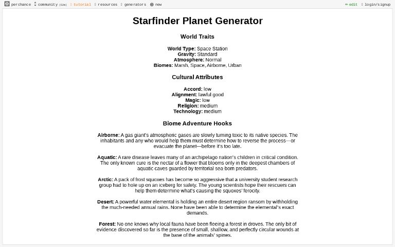 Starfinder Planet Generator