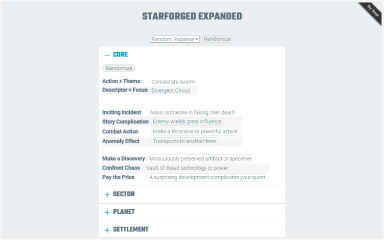 Starforged Expanded ― Perchance Generator