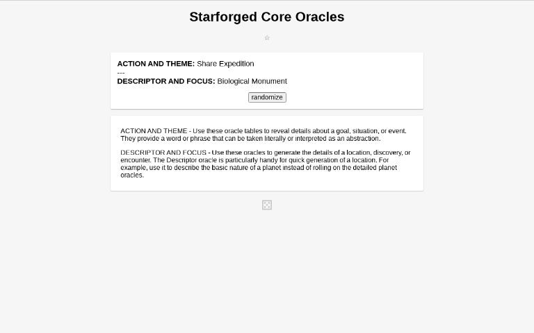 Starforged Core Oracles ― Perchance Generator