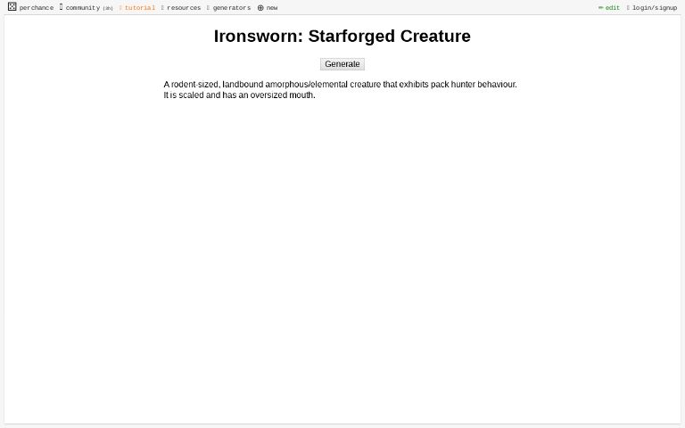Ironsworn: Starforged Creature ― Perchance Generator