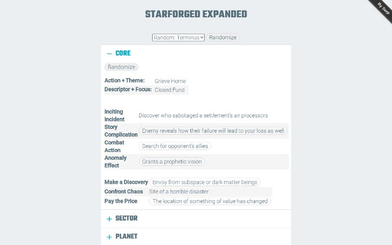 Starforged Expanded ― Perchance Generator