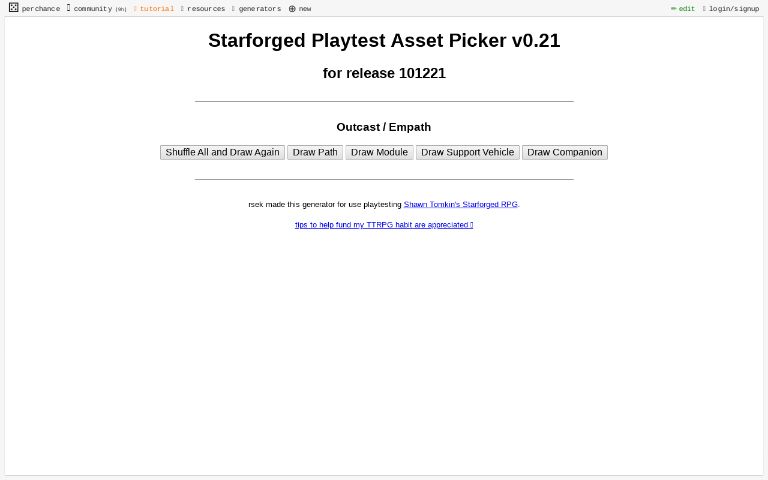 Starforged Playtest Asset Picker v0.21 ― Perchance Generator
