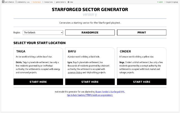 Starforged Sector Generator version γ