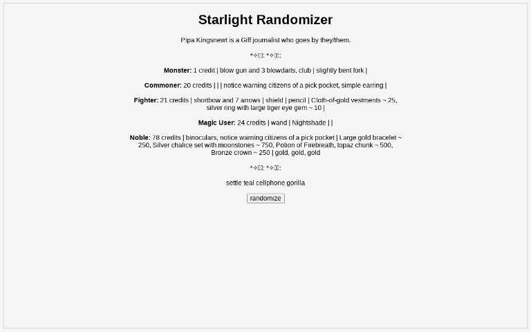 Starlight Randomizer ― Perchance Generator