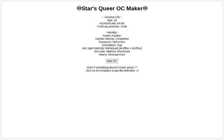 ♾️Star's Queer OC Maker♾️ ― Perchance Generator