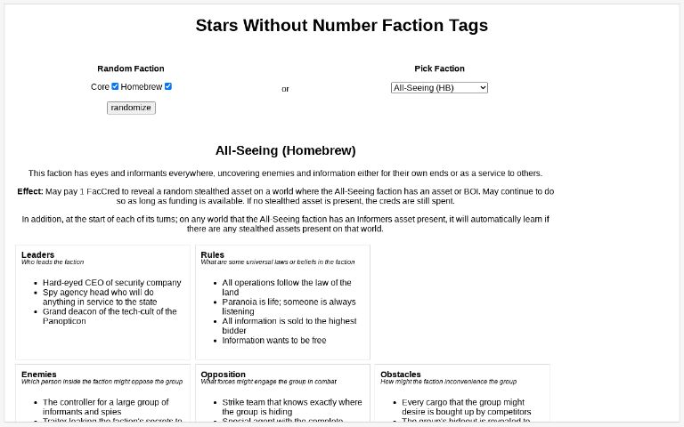 Stars Without Number Faction Tags ― Perchance Generator