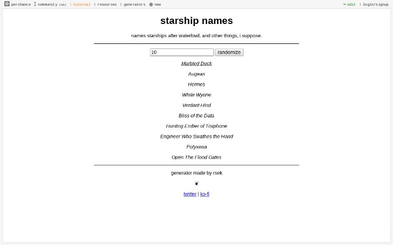starship names ― Perchance Generator