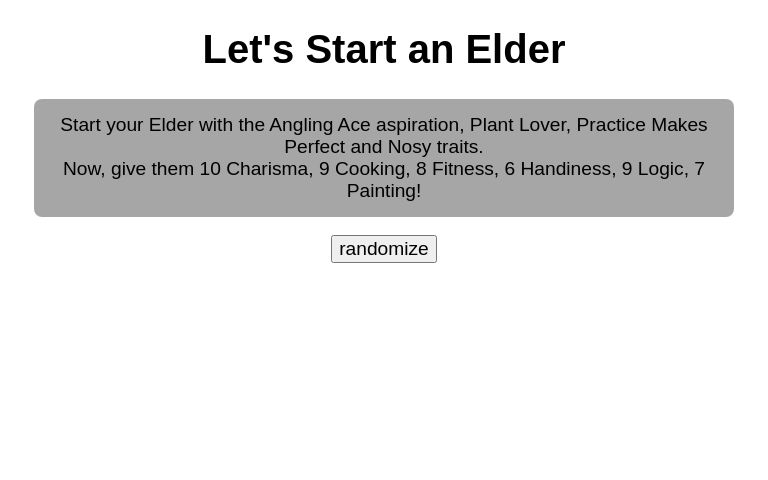 Let's Start an Elder ― Perchance Generator