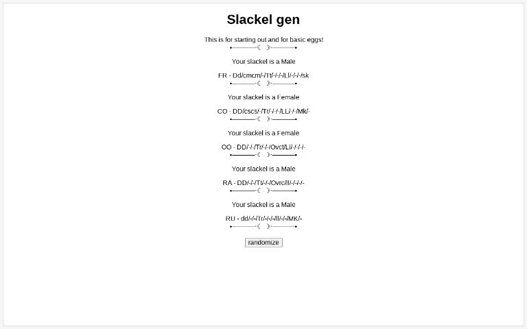 Slackel gen ― Perchance Generator