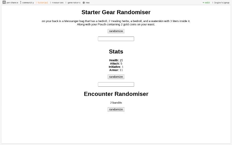 Starter Gear Randomiser ― Perchance Generator