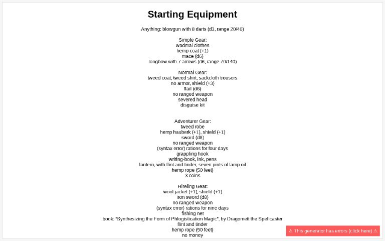 Starting Equipment ― Perchance Generator