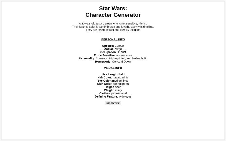 Star Wars:Character Generator