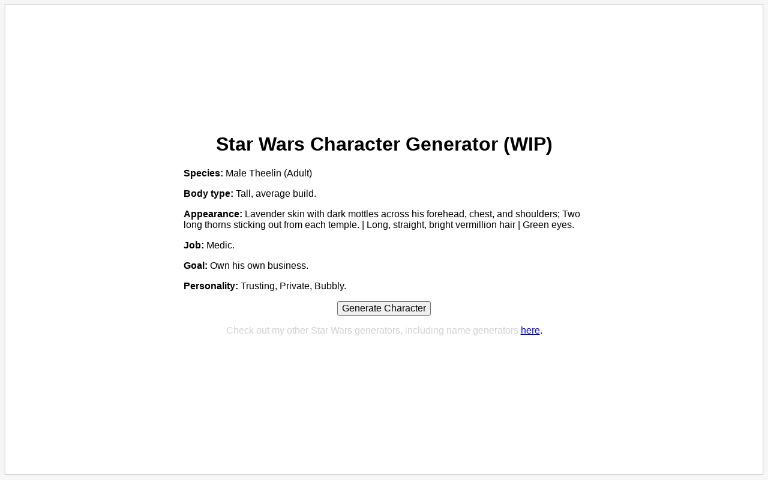 Star Wars Character Generator (WIP)