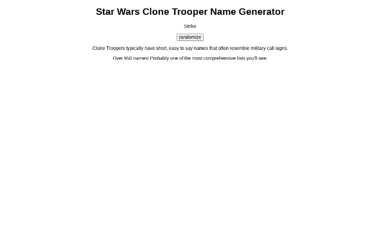 Star Wars Clone Trooper Name Generator