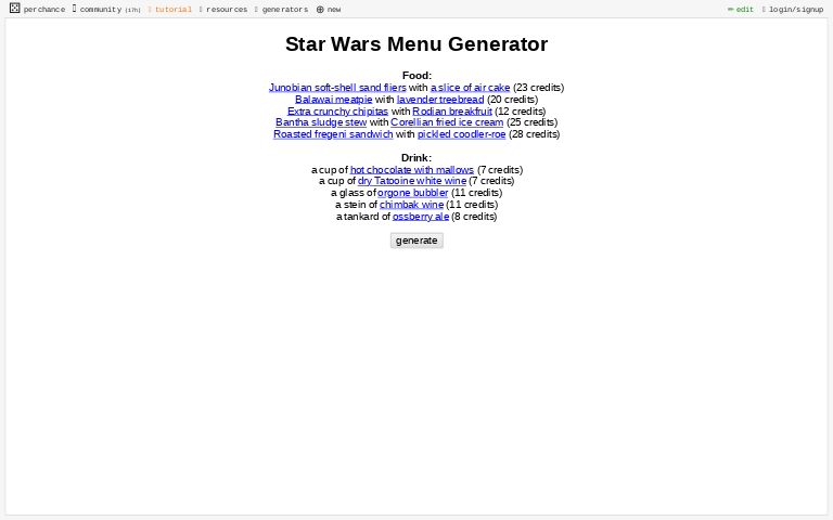 Star Wars Menu Generator