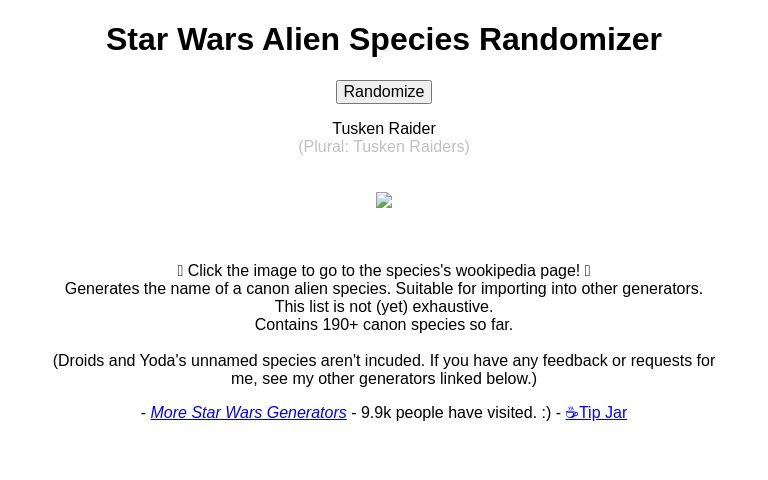 Star Wars Alien Species Randomizer ― Perchance Generator